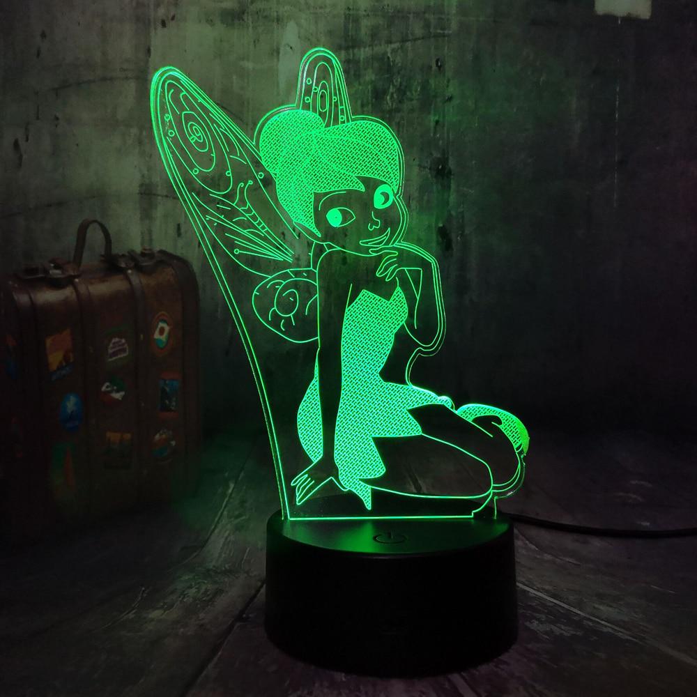 Buy Cartoon Cute Girl Bell Fairy Night Light RGB 7 Color Change LED 3D ...