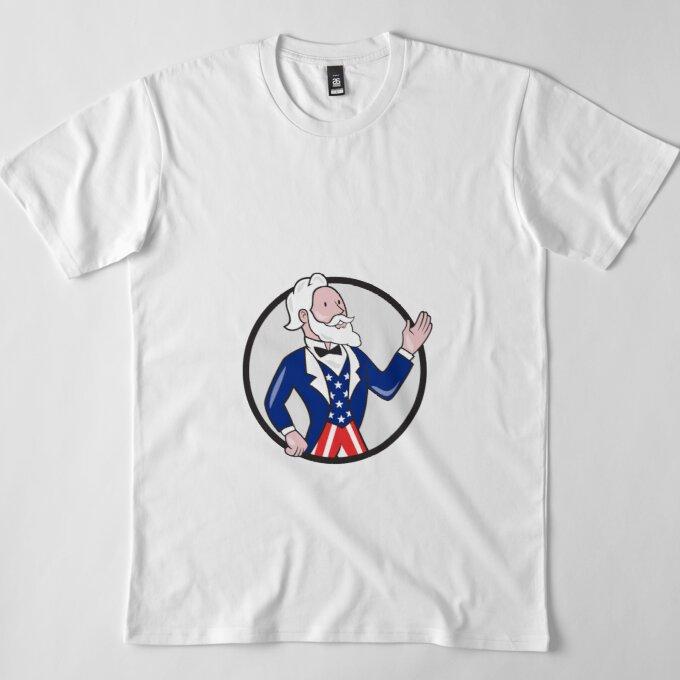 Buy Men Premium Cotton T-Shirt Uncle Sam American Waving Hand Circle ...