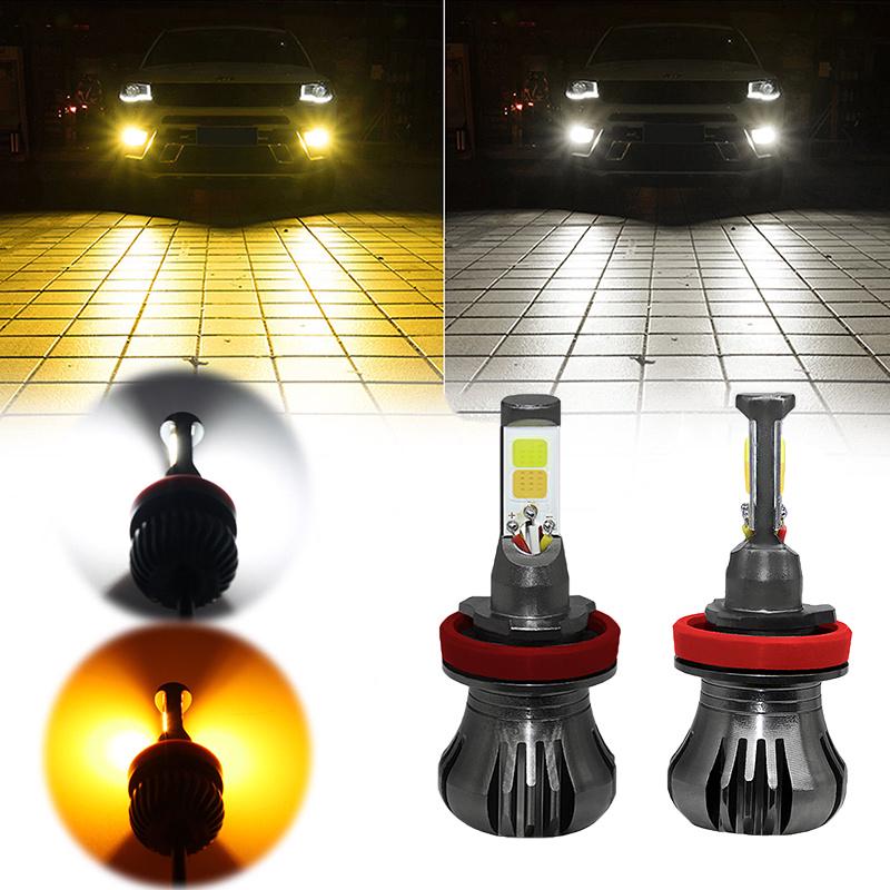 Buy 2Pcs 80W 9600LM H3 H11 880 LED Fog Light Bulbs White+Amber Yellow Dual Color Multicolor ...