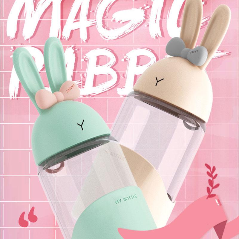 Buy Portable Cute Rabbit Glass Cup Water Bottle Girl Bunny Mug Travel ...