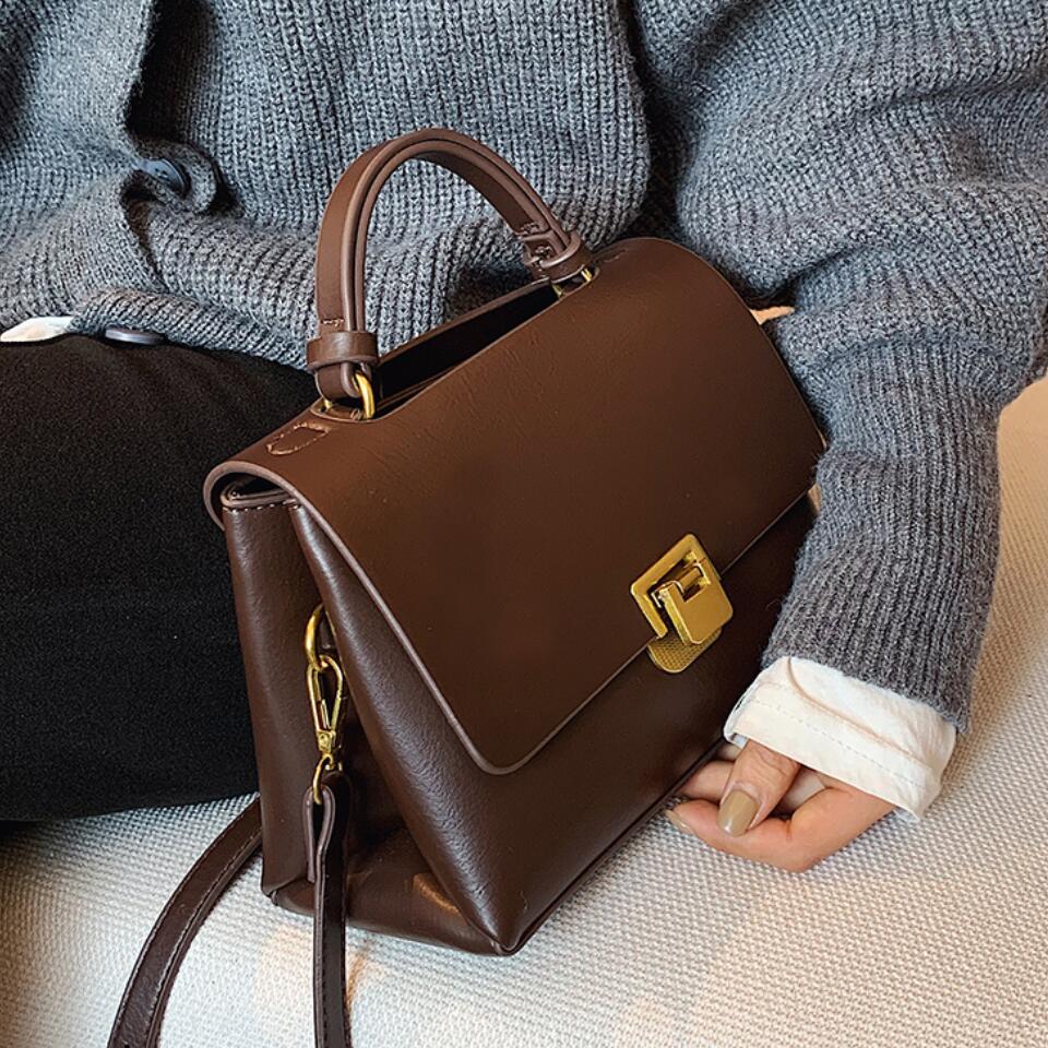 Buy Vintage Pure Color Tote Bag 2021 Fashion New Quality PU Leather ...