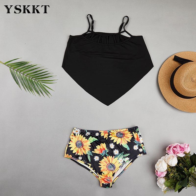 Buy Summer Beach Wear Two Piece Swimwear Sunflower Printed Sexy Tankini ...