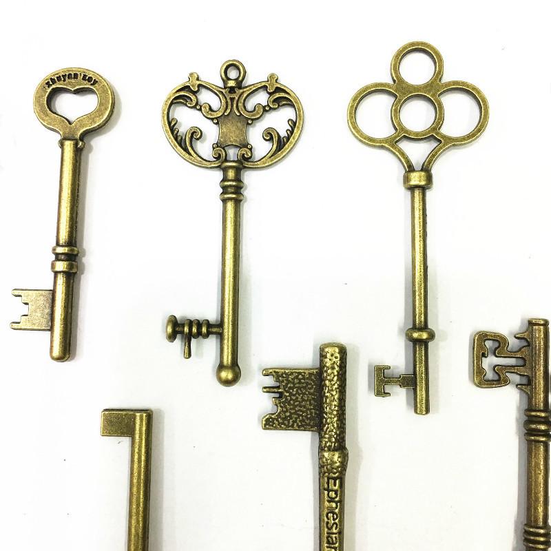 Buy 9pcs DIY Antique Old Look Bronze Key Chain Vintage Pendant Metal ...