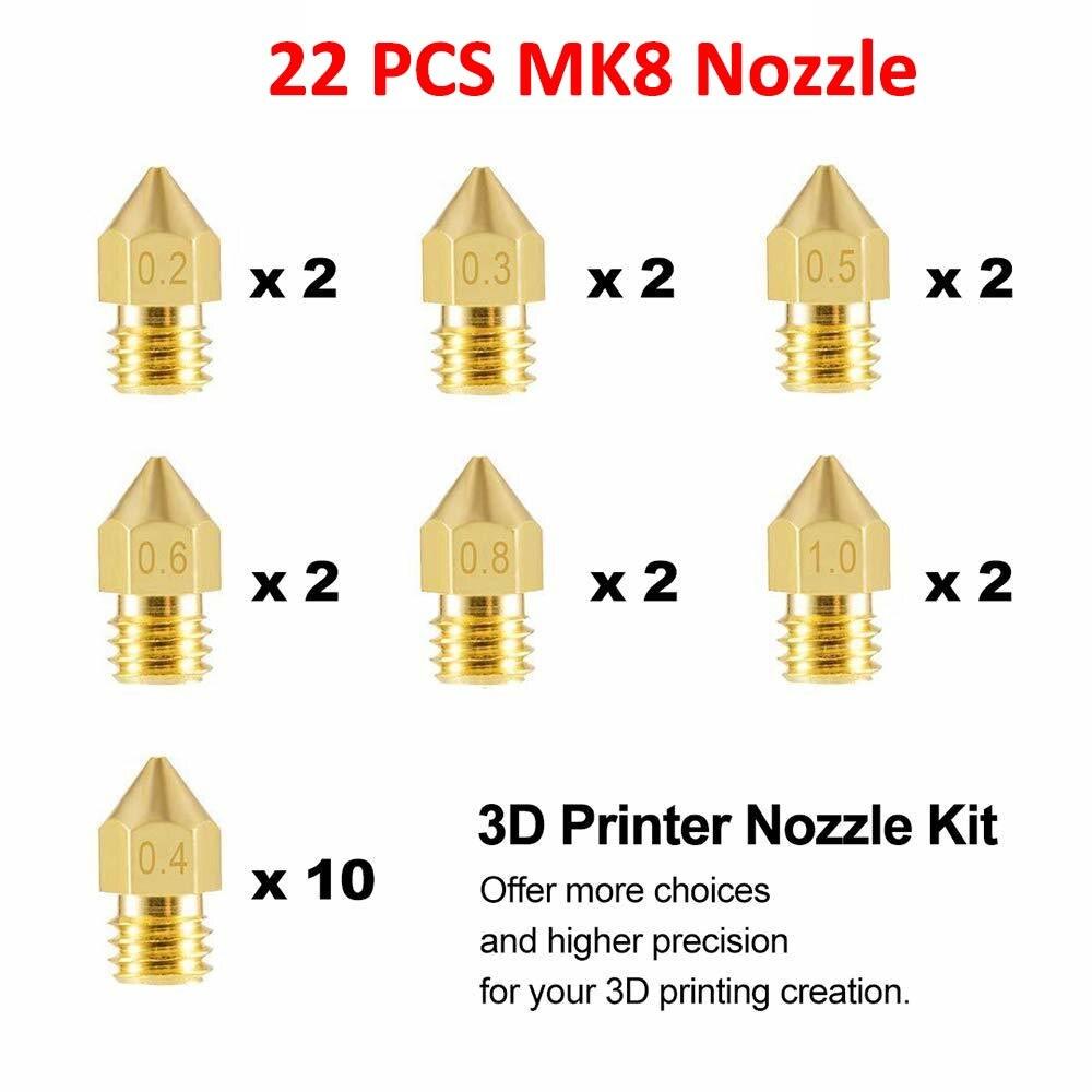 Buy 22PCS MK8 Extruder Nozzle Print Head 1.75mm 3D Printer Nozzle 0.4 0 ...