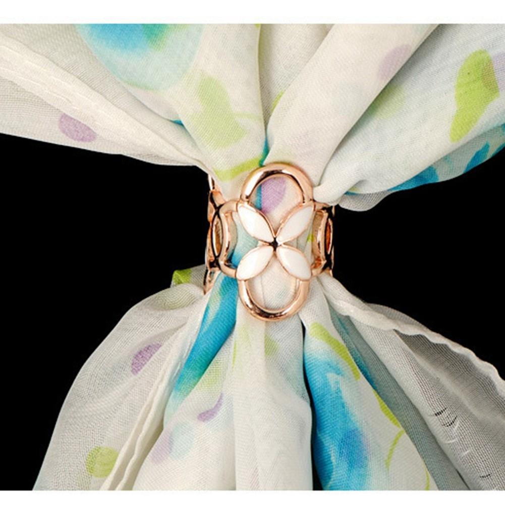 Fashion Three Ring Scarf Clip Four-leaf Clover Shawl Buckle Brooch Pin ...