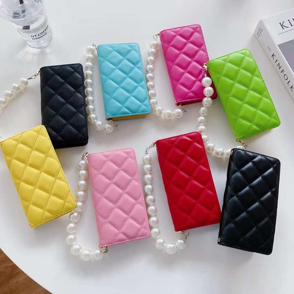 Luxury Universal Embroidered Pearl Diagonal Push-Pull Wallet Card Case ...
