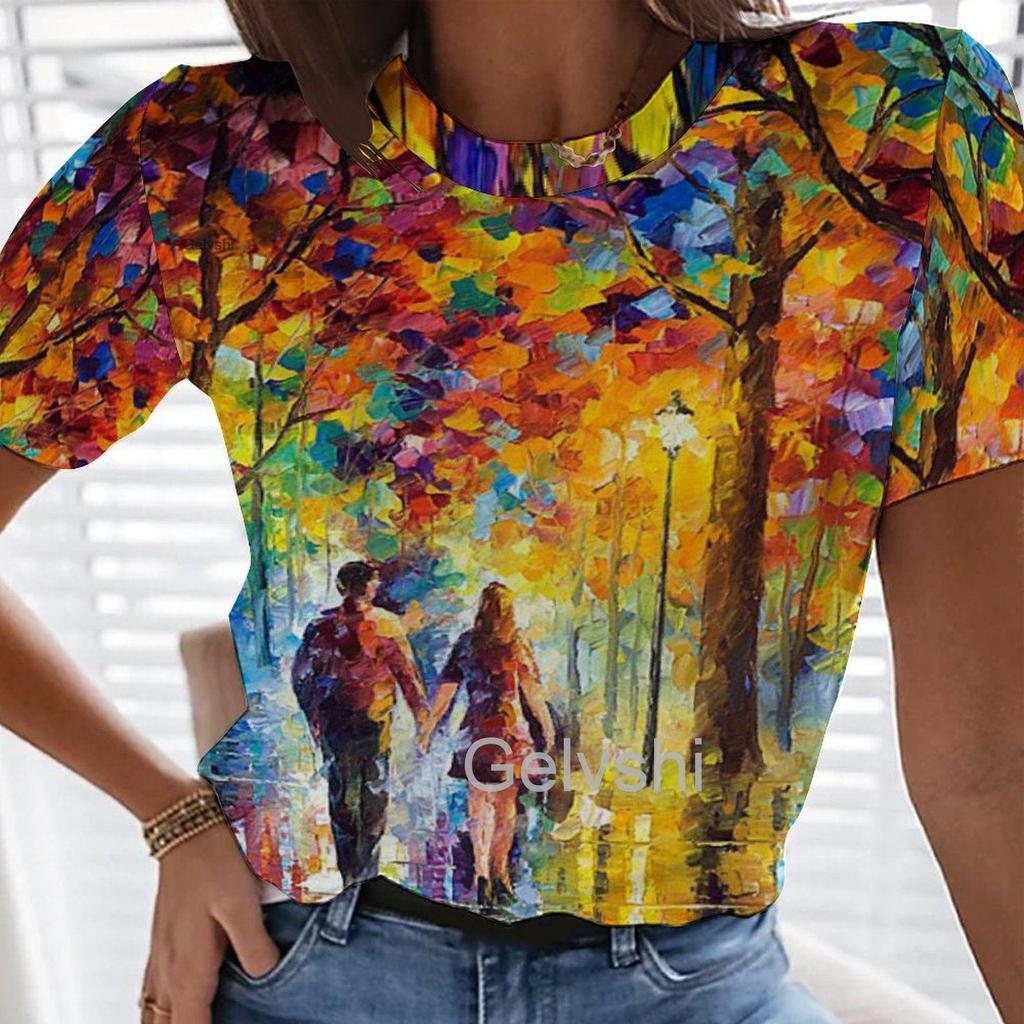 Oil Painting T-shirts Girt's Graphics 3d Ptinted T Shirt Short-sleeve Harajuku Women Blouses O ...