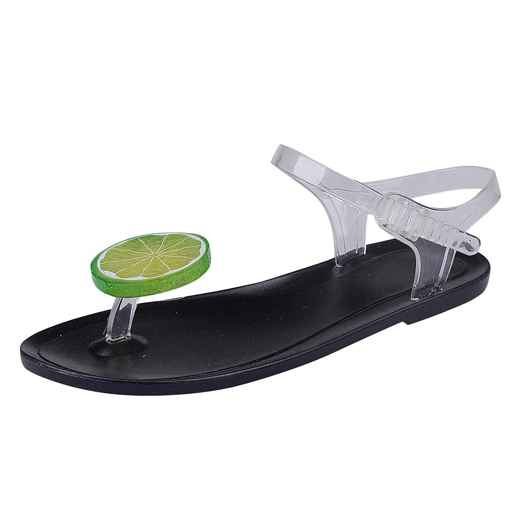 Buy Women's Fashion Transparent Strap Lemon Pattern Flat Sandals Beach ...