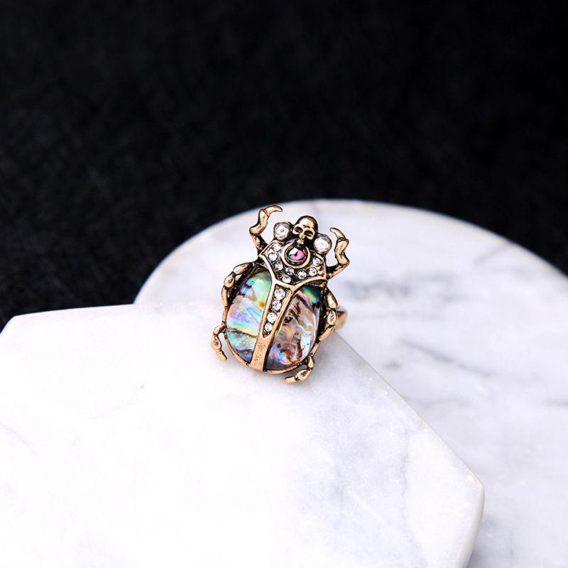 Buy Natural Rainbow Abalone Shell Beetle Insect Ring Band For Women ...
