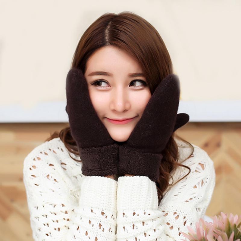 Buy Women Fingerless Double Layer Thick Wool Cashmere Mittens Cute ...