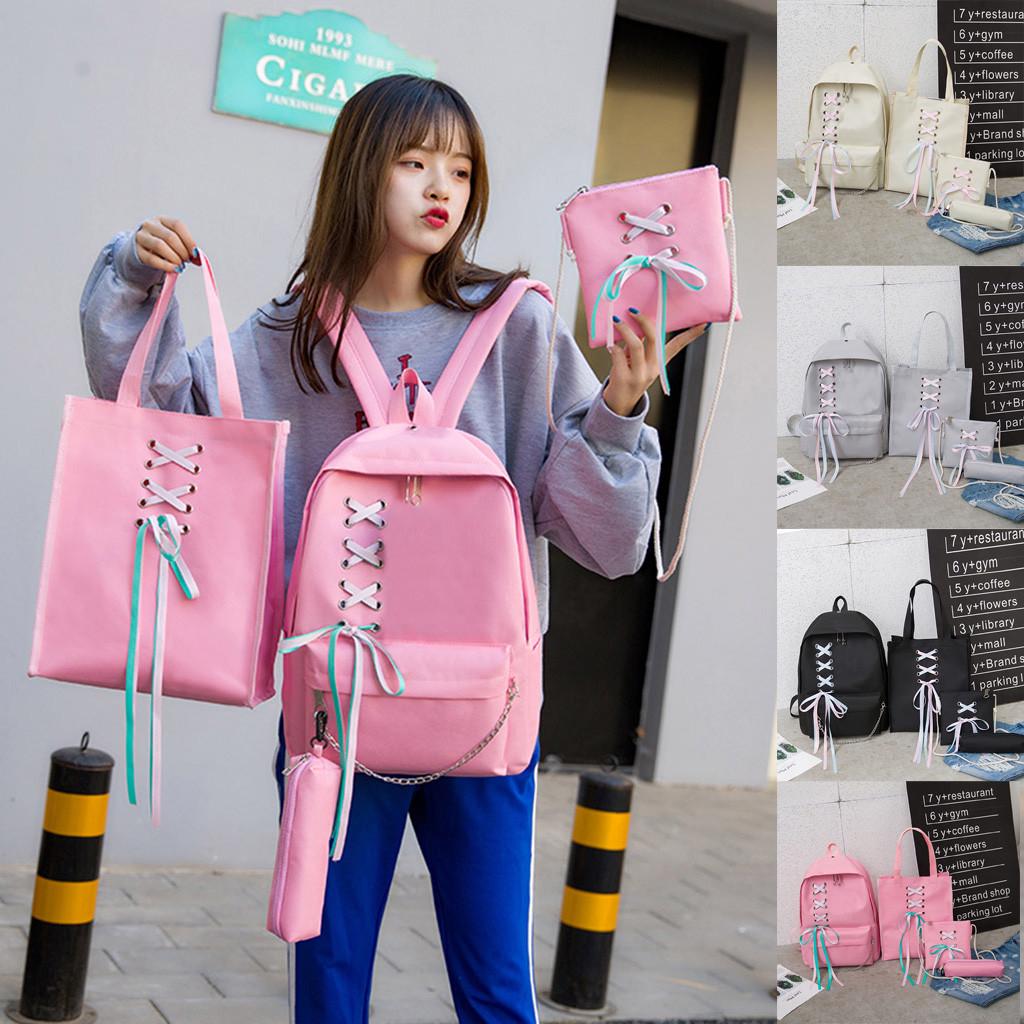 Buy Women Backpack Female Student Bag Bow Bag Canvas Bag Girl Backpack ...