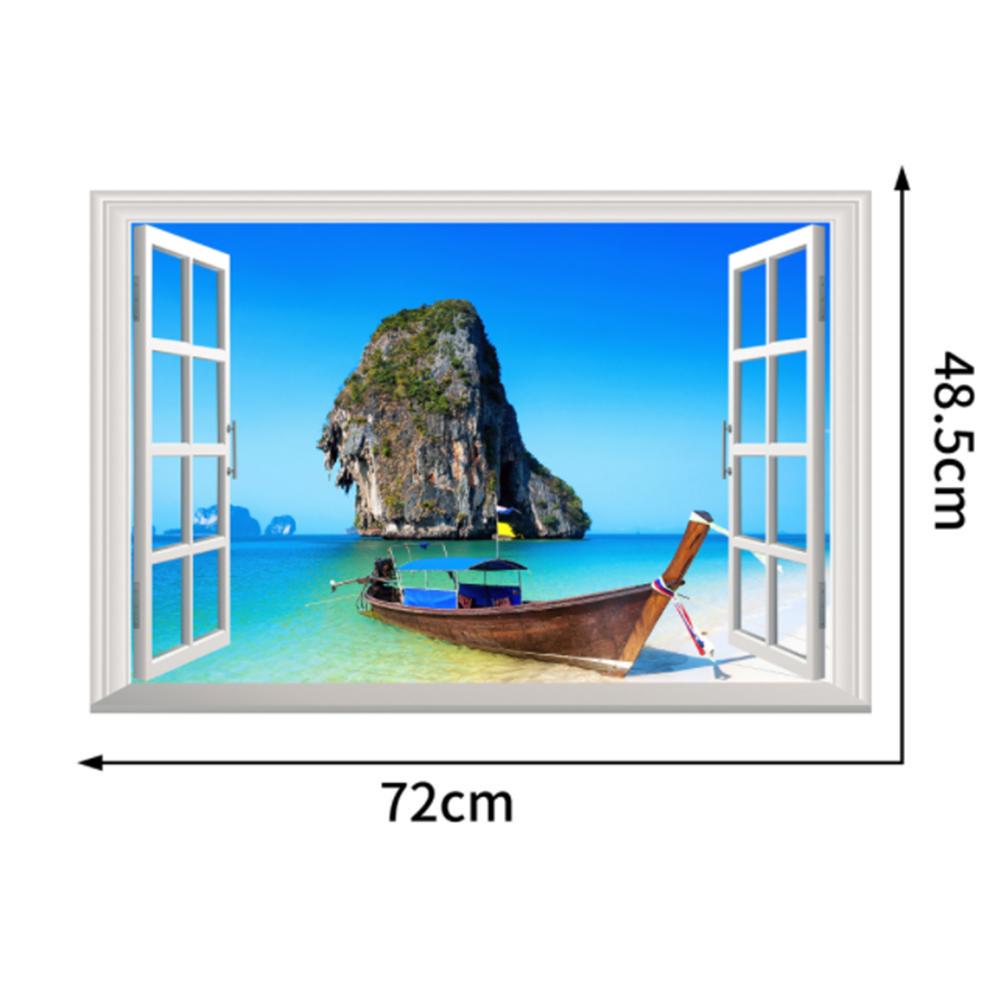 Buy Seaside Landscape 3D Fake Window Wall Sticker Removable DIY Decals ...