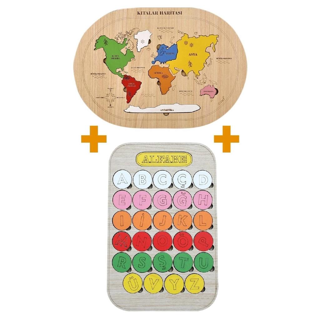 Educational Developer Continents Map And Find Plug Alphabet Set Of 2 ...