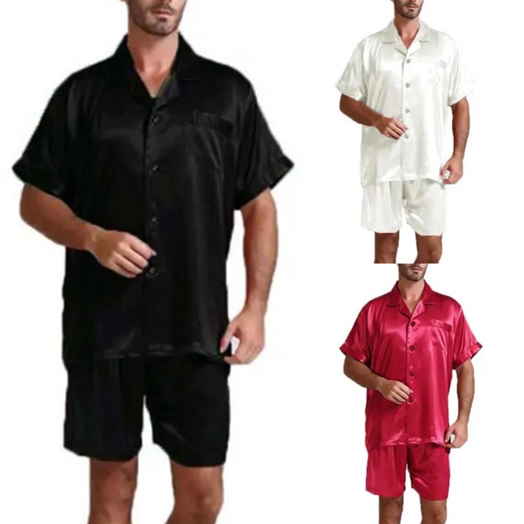 Buy [BD65] Men's Solid Color Home Wear Men's Pajamas Suit Comfortable ...
