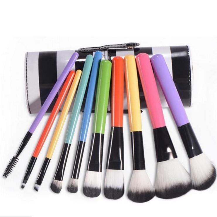Buy Tri-color 10PCS Travel Makeup Brushes Set Kits With Stripe Pattern ...