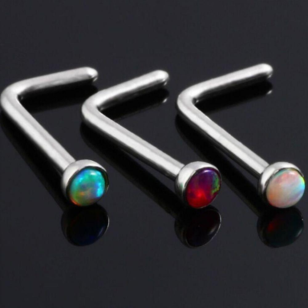 Buy Fashion Stainless Steel Piercings L Shape Ring Nose Opal at ...