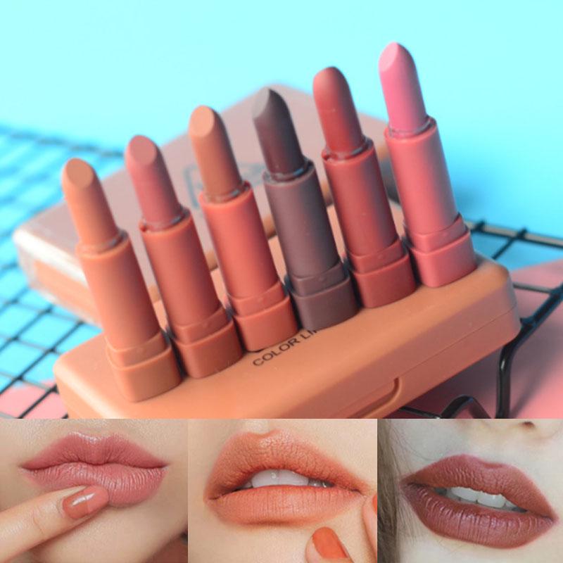 6PCS/Set Pumpkin Color Red Matte Long-lasting Lipstick Set Waterproof ...