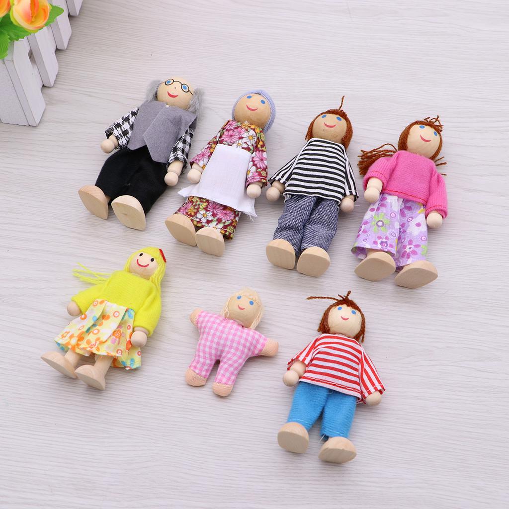 Buy 7pcs Wooden Dolls Pretend Play Set Dolls Family for Children Kids ...