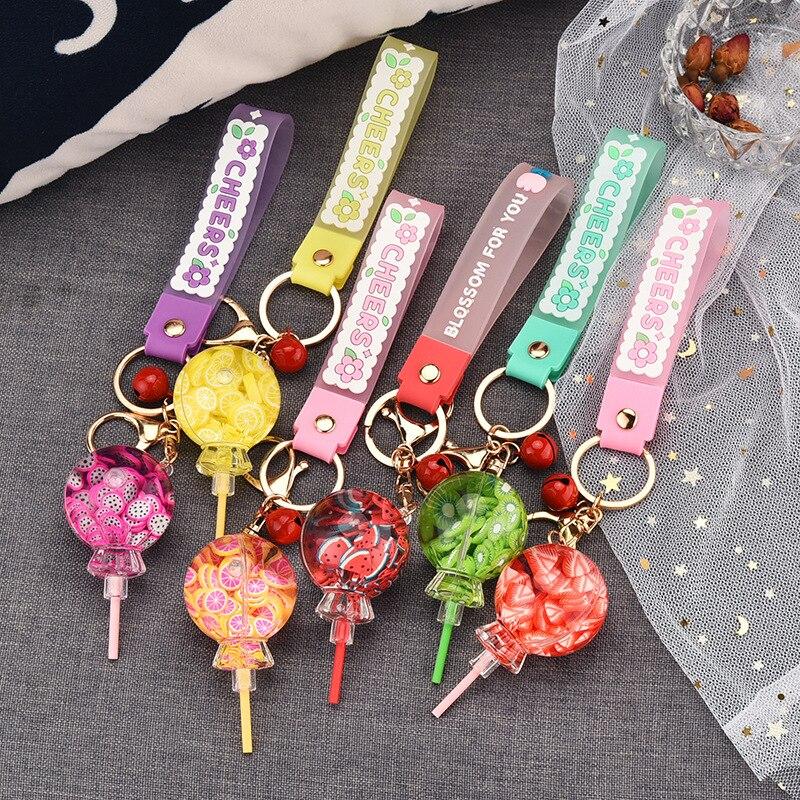 Buy Cartoon Floating Fruit Lollipop Key Chain Creative Quicksand ...