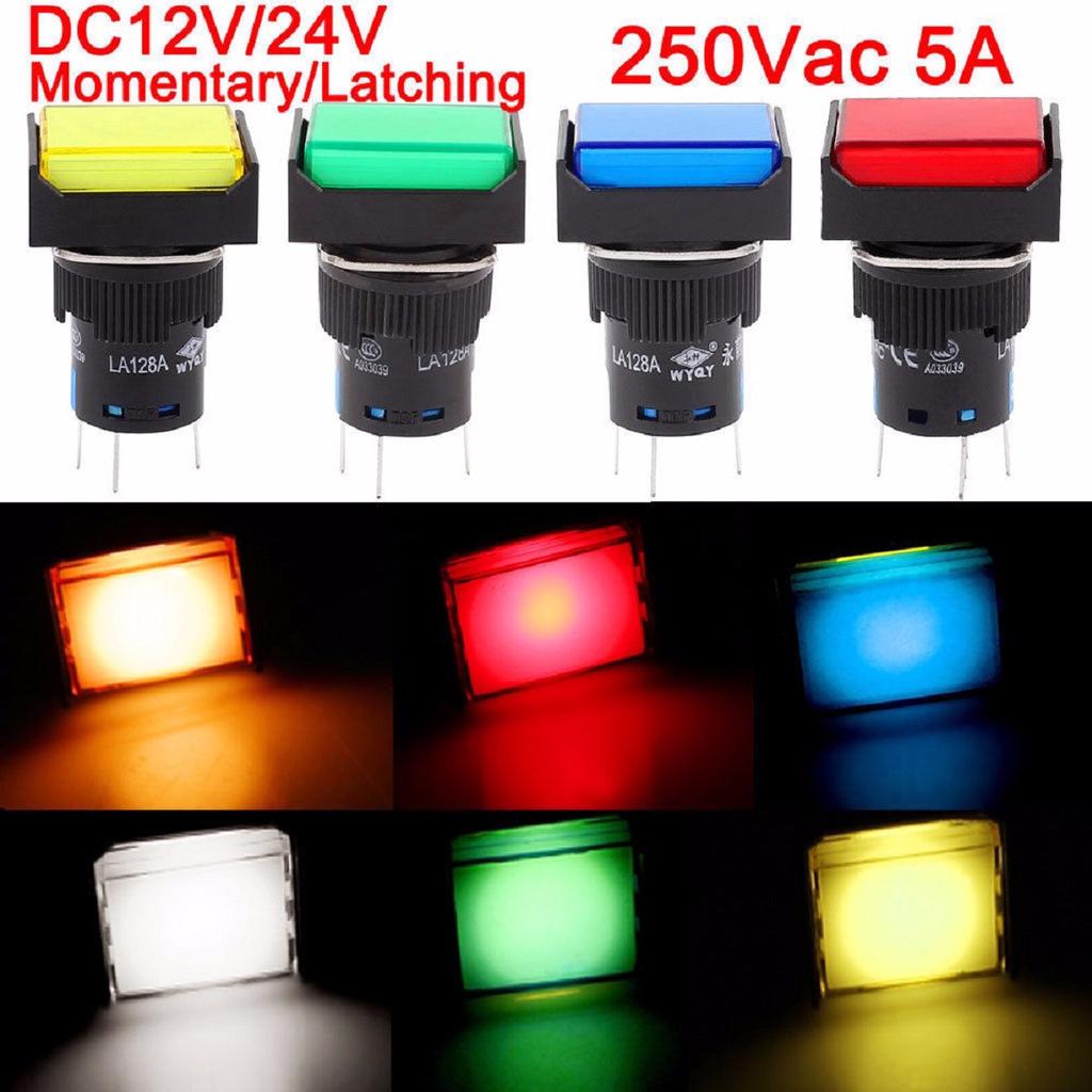 Buy 16Mm Push Button Self-Reset Switch Square LED Light DC 24V 3A ...