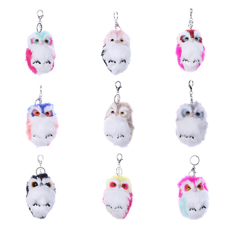 Buy Cute Fluffy Owl Pendant Keychain Doll Women Key Ring Faux Bunny Key ...