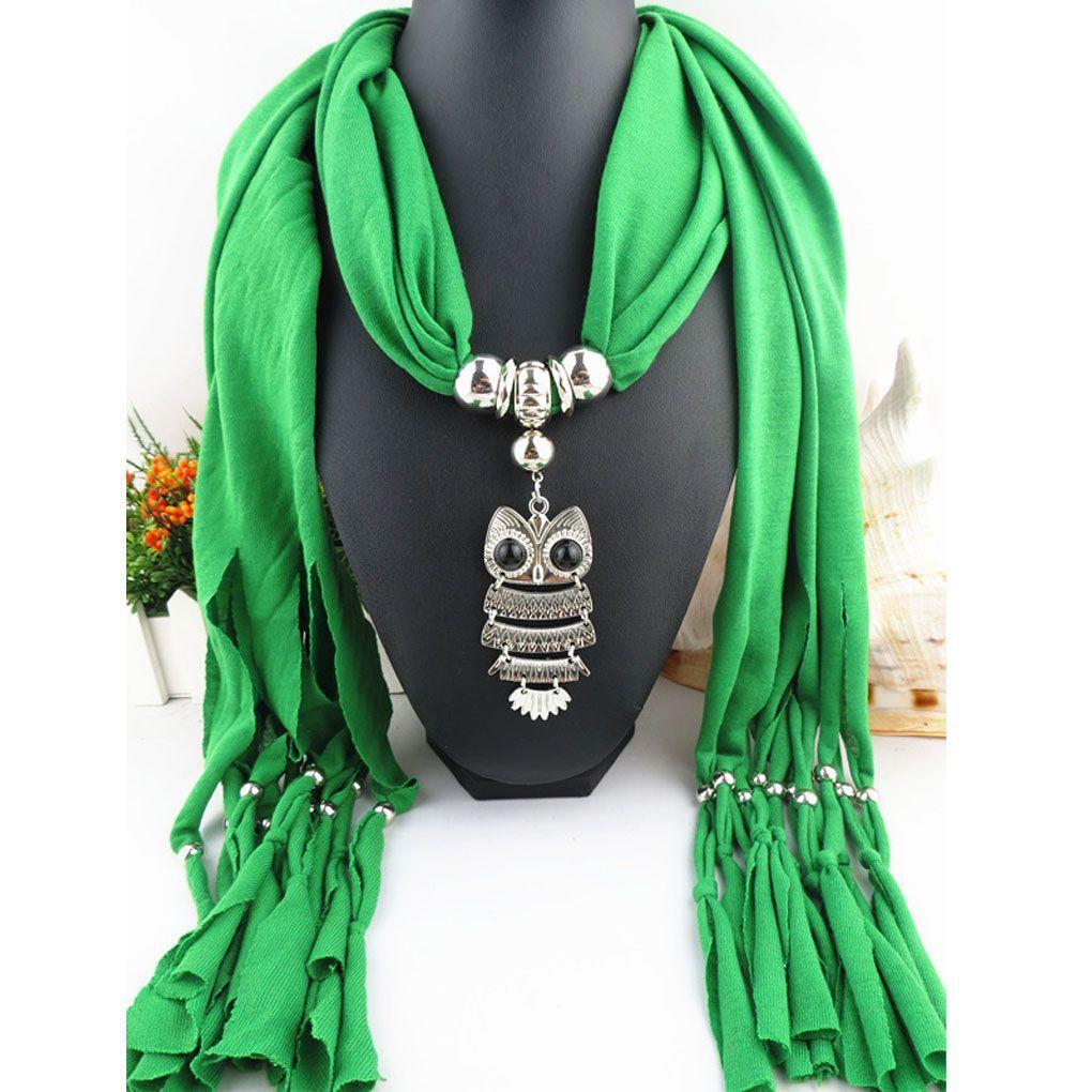 Buy NK Classic Owl Pendant Jewelry Scarf Necklace Scarf Fringed Long ...