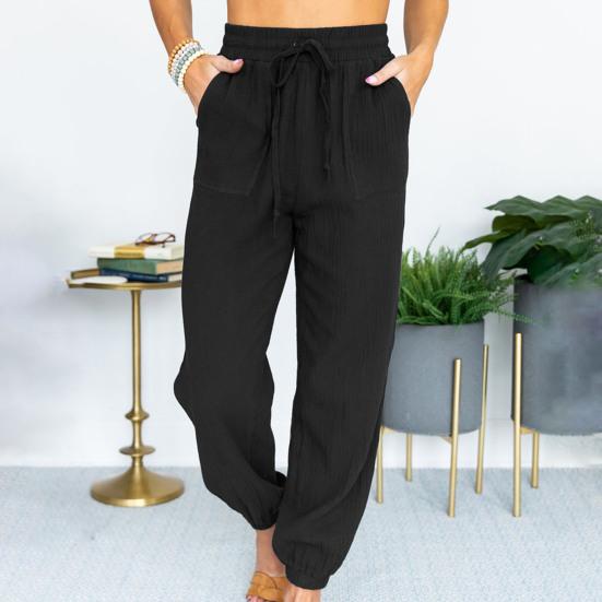 Buy Easy to Wash Light Simple Elastic Waist Solid Color Women Trousers ...