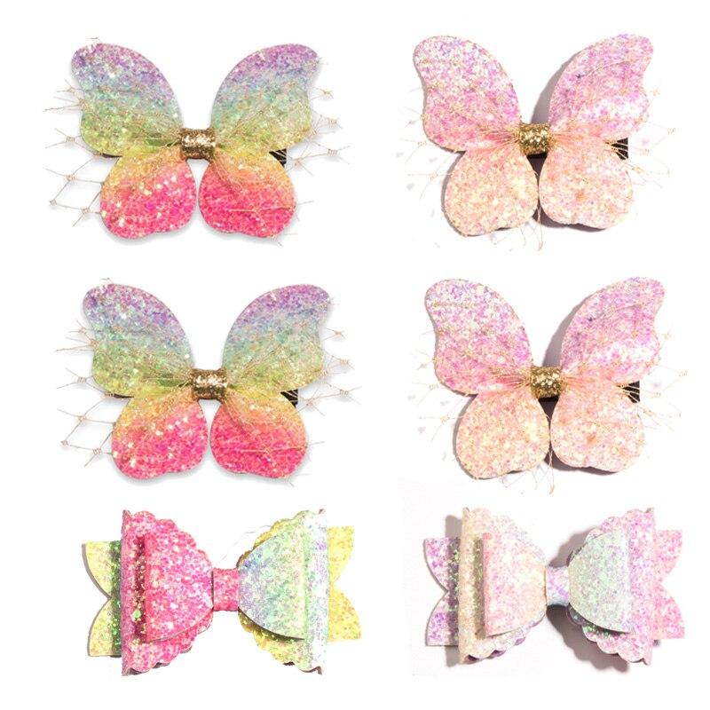 10Pcs Adorable Pastel Butterfly Hair Clips Girls Gradient Color Double ...