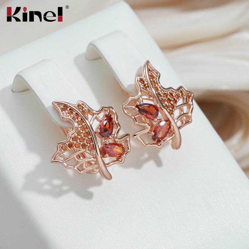 Satın alın Kinel Orange Zircon Maple Leaf Earrings For Women Rose Gold ...