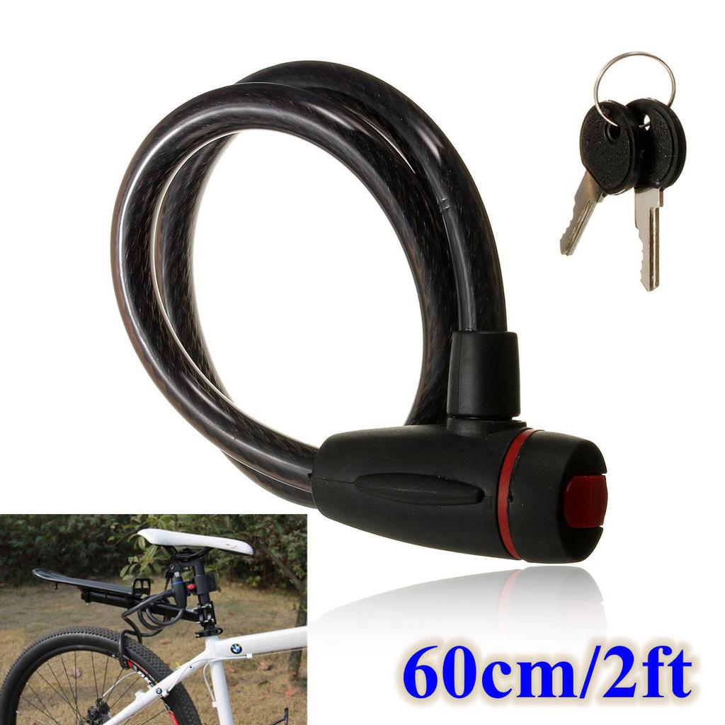 Buy Universal 60cm Bicycle Bike Heavy Duty Coil Lock Steel Cable With 2 ...