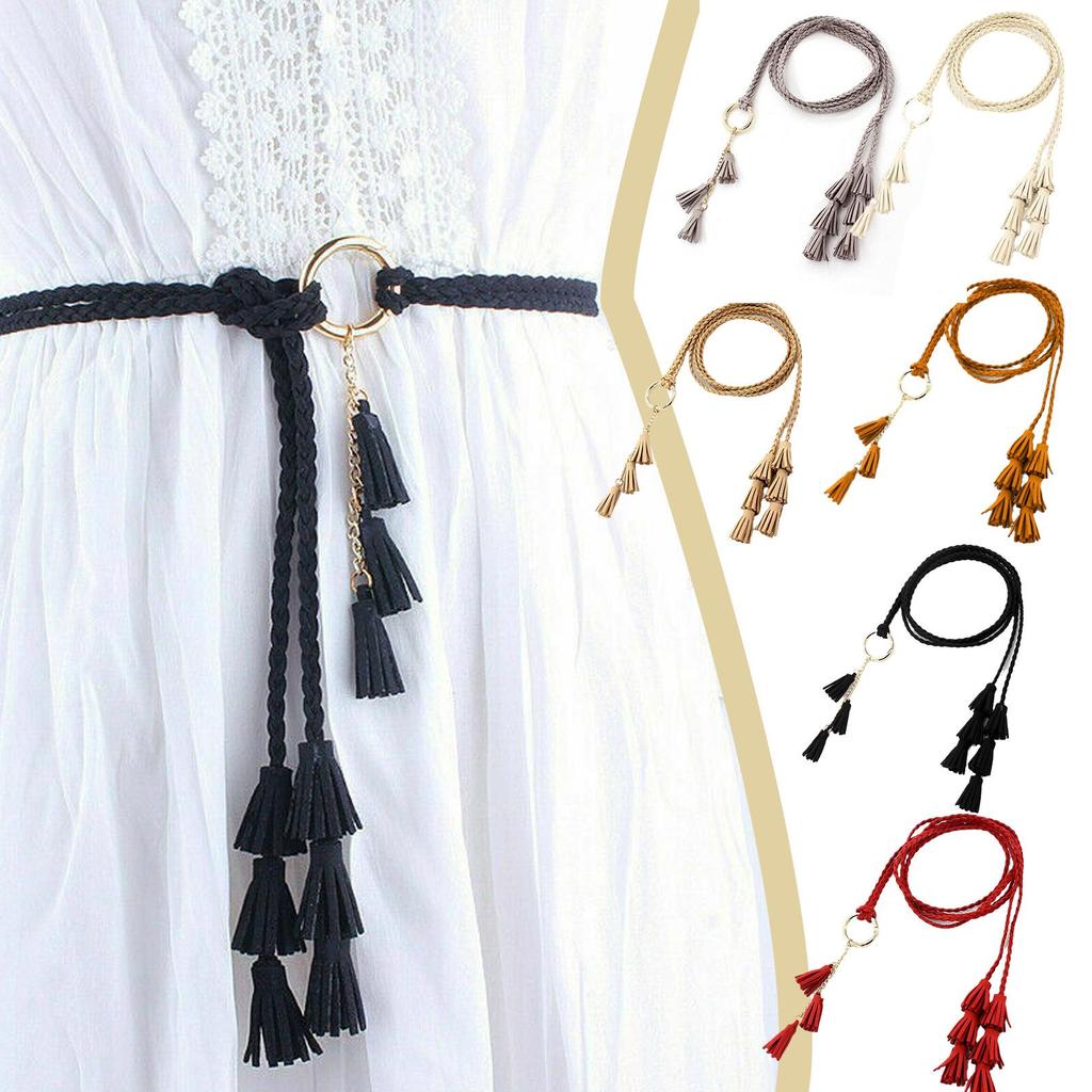 Boho Girls Thin Waist Rope Fashion Women Color Braided For Dress Belt ...