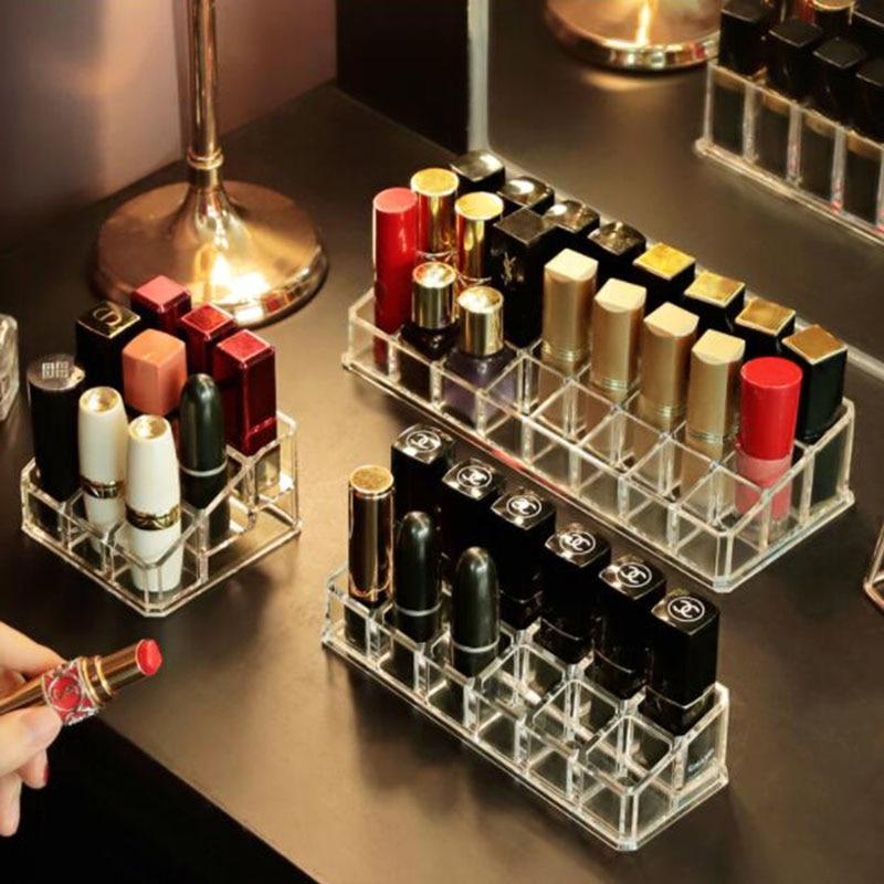 Grid Transparent Lipstick Storage Box Acrylic Makeup Organizer Cosmetic ...