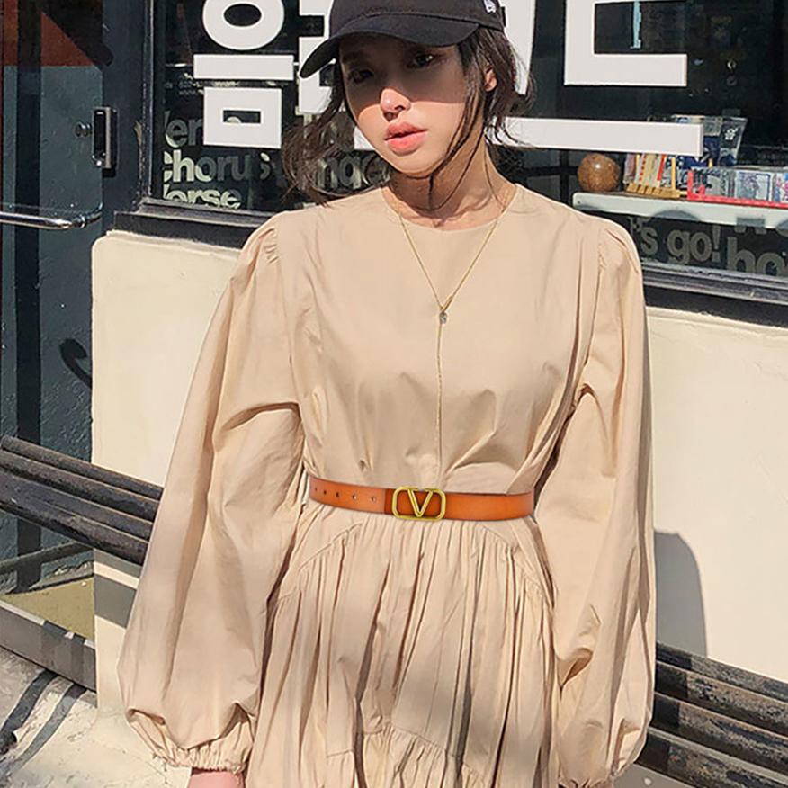 Buy Ladies Two-layer Cowhide V Letter Thin 2.8cm Width Retro Jeans Coat ...