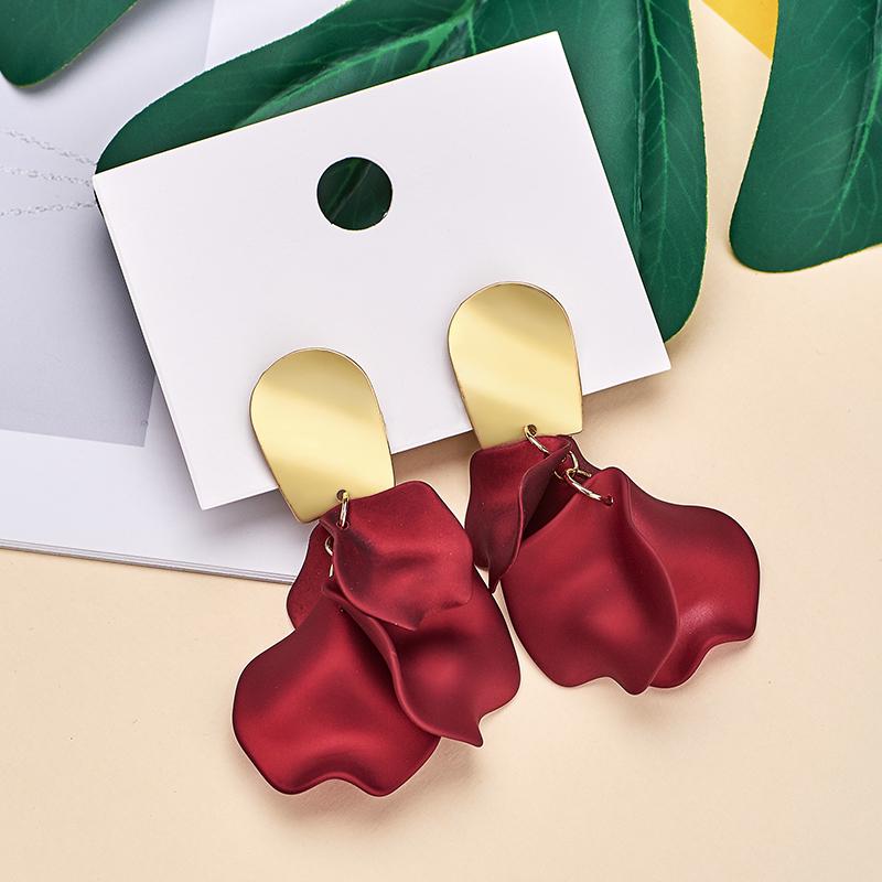 Temperament Red Rose Petals Exaggerated Drop Earrings Personality Alloy ...