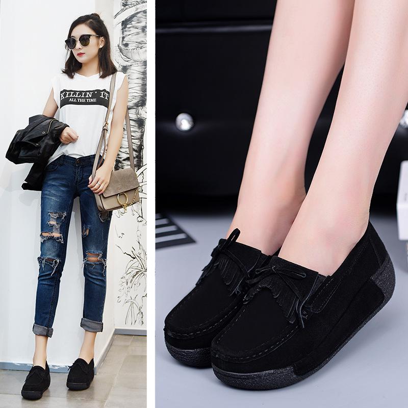 Buy Spring Women's Shoes Large Size Leather Platform Casual Shoes Women ...