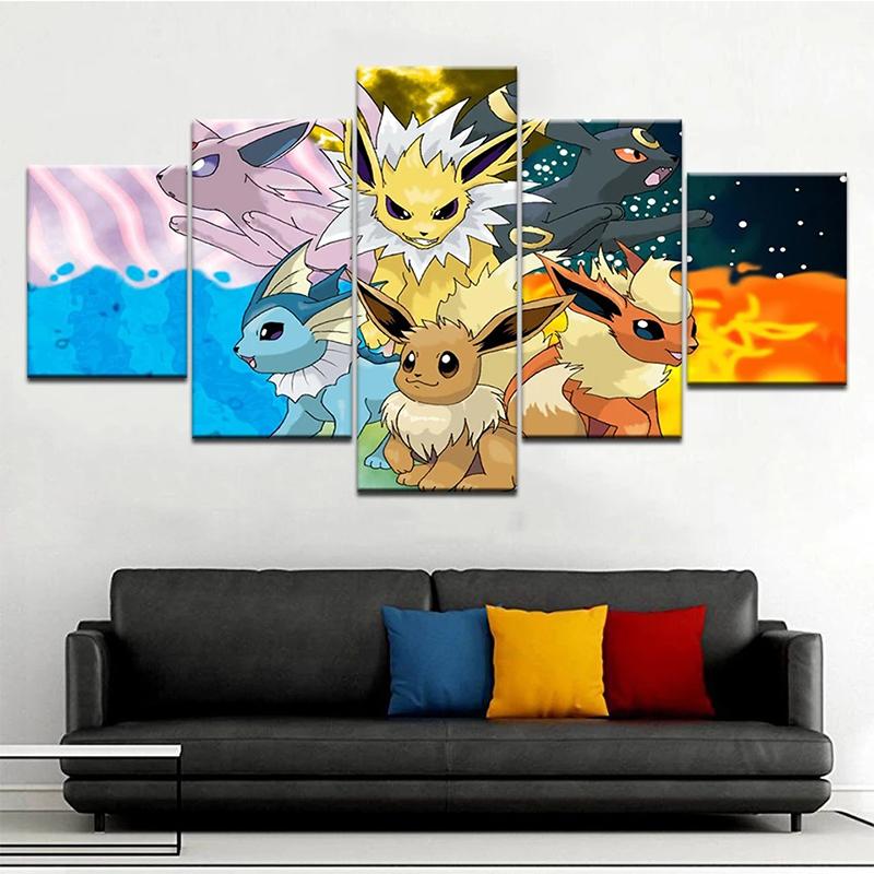 Buy 5 Panel Pokemon Poster Prints Cartoon Nursery Wall Art 5 Piece ...