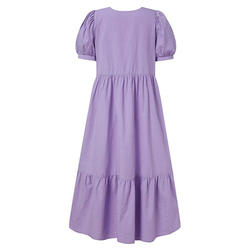 Buy Women Casual Solid Simple Cotton Dress New Spring V Neck Pleated ...