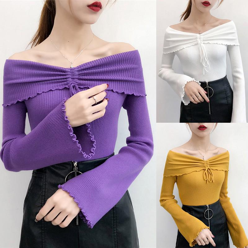 Buy Sexy Slim Sweater Strapless Strapless Knit Pullover Fashion Solid ...