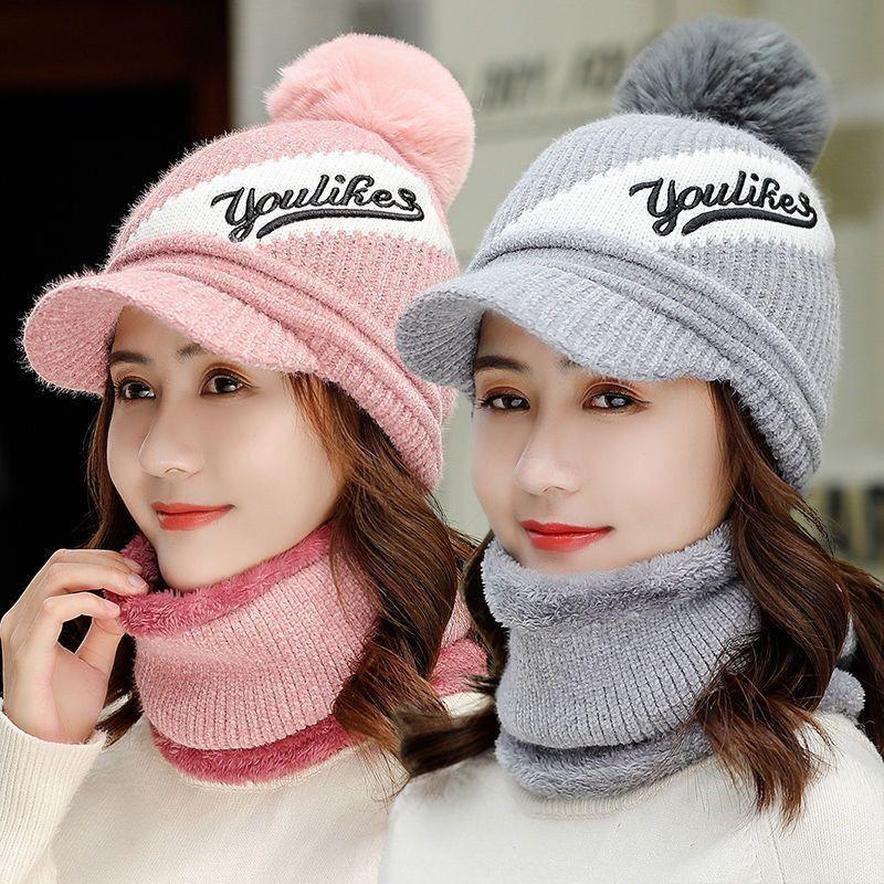 Buy 2pc / Set Winter Hat with Scarf for Girls Knitted Women Cap Beanie ...