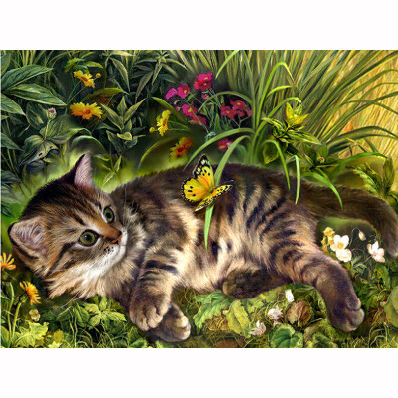 Buy Full 5D DIY Diamond Painting Cross Stitch Bush Cat Embroidery ...