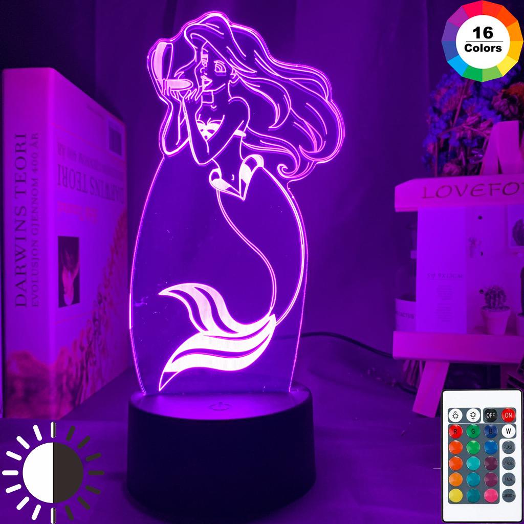 3D Mermaid Princess LED Night Light Remote 16 Color NightLight Bedroom ...