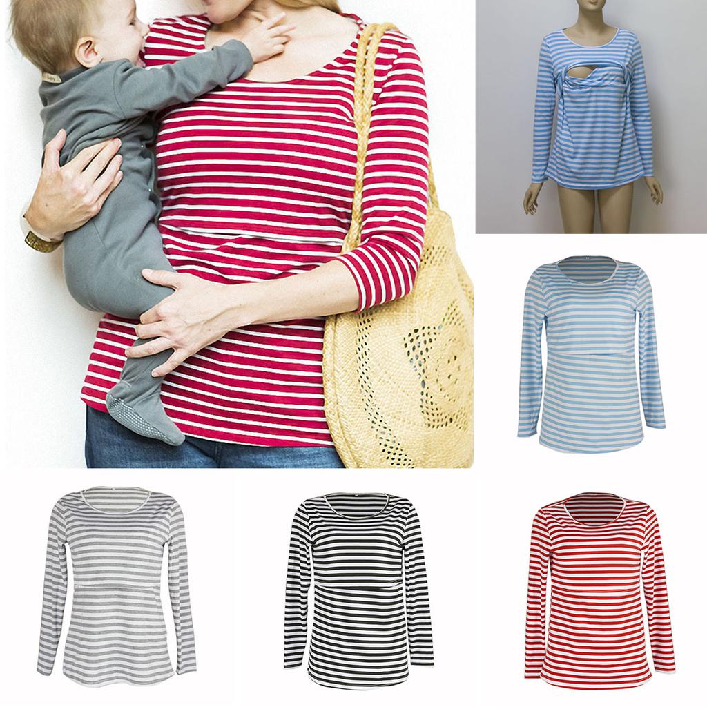 4colors Long Sleeve Stripes Printed Pregnant Women Nursing Tee uygun fiyatlı satın alın - fiyat ...