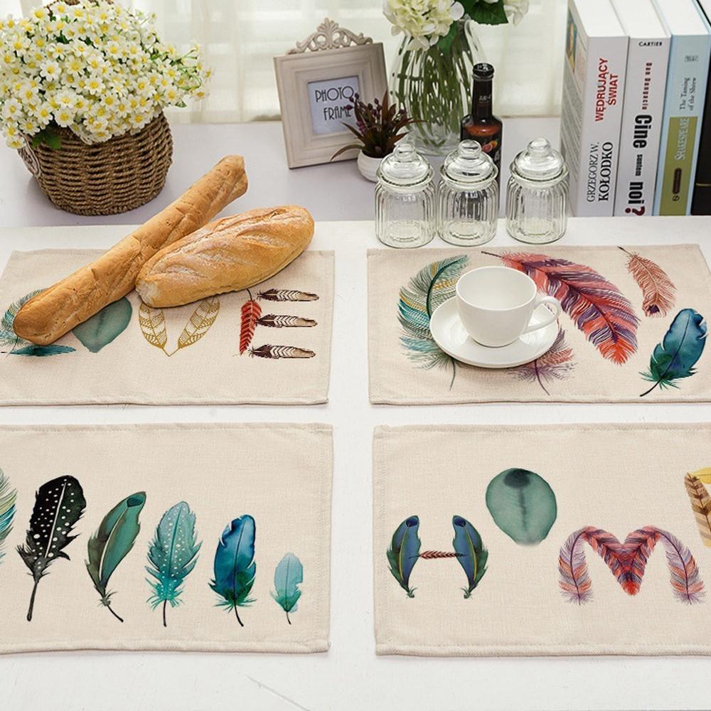 Buy Popular Feather Pattern Cotton Linen Table Placemats Dinner Kitchen ...