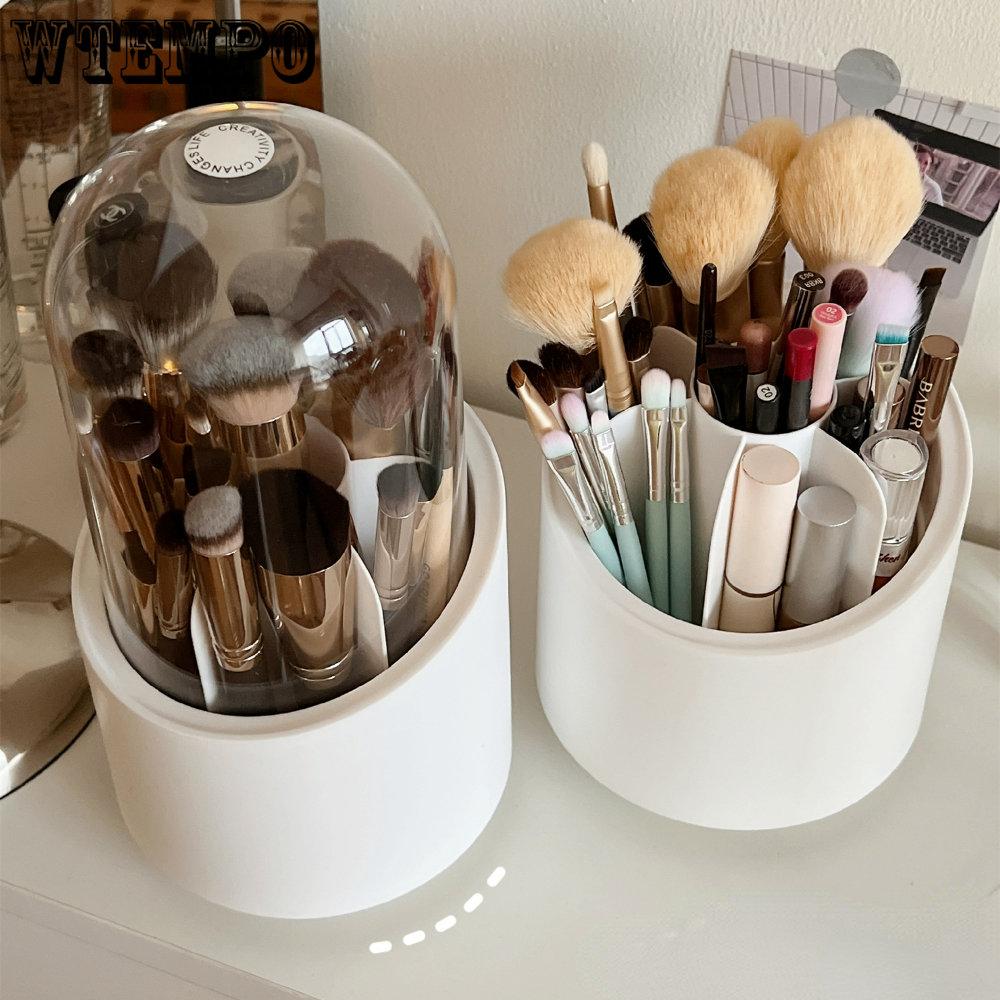 Buy Desktop Makeup Brush Storage Bucket Cup Holder with Lid Rotating ...