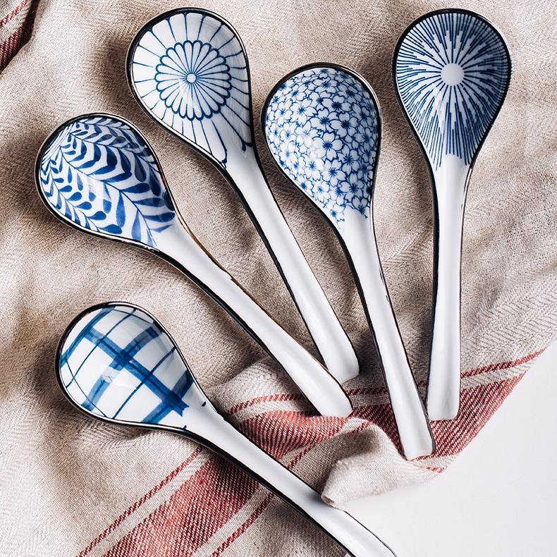 Buy 5pcs Chinese Style Ceramic Spoon Blue and White Soup Spoons Chinese ...