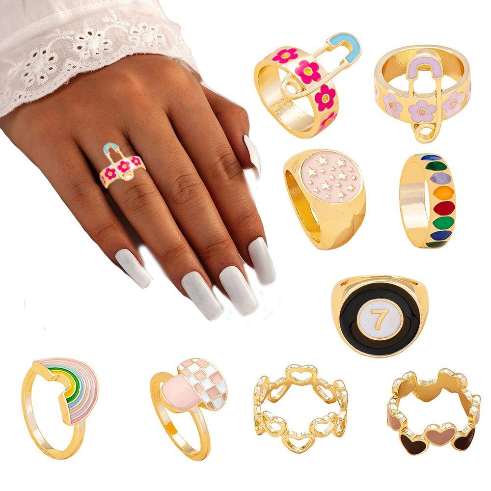 Drip Glaze Numer 7 Love Heart Women Men Finger Rings Drip Oil Fashion ...