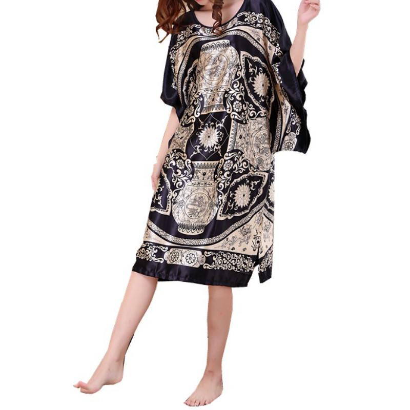 Buy Women Plus Size Sexy Thin Nightgown Bathrobe Half Sleeves Long Robe ...