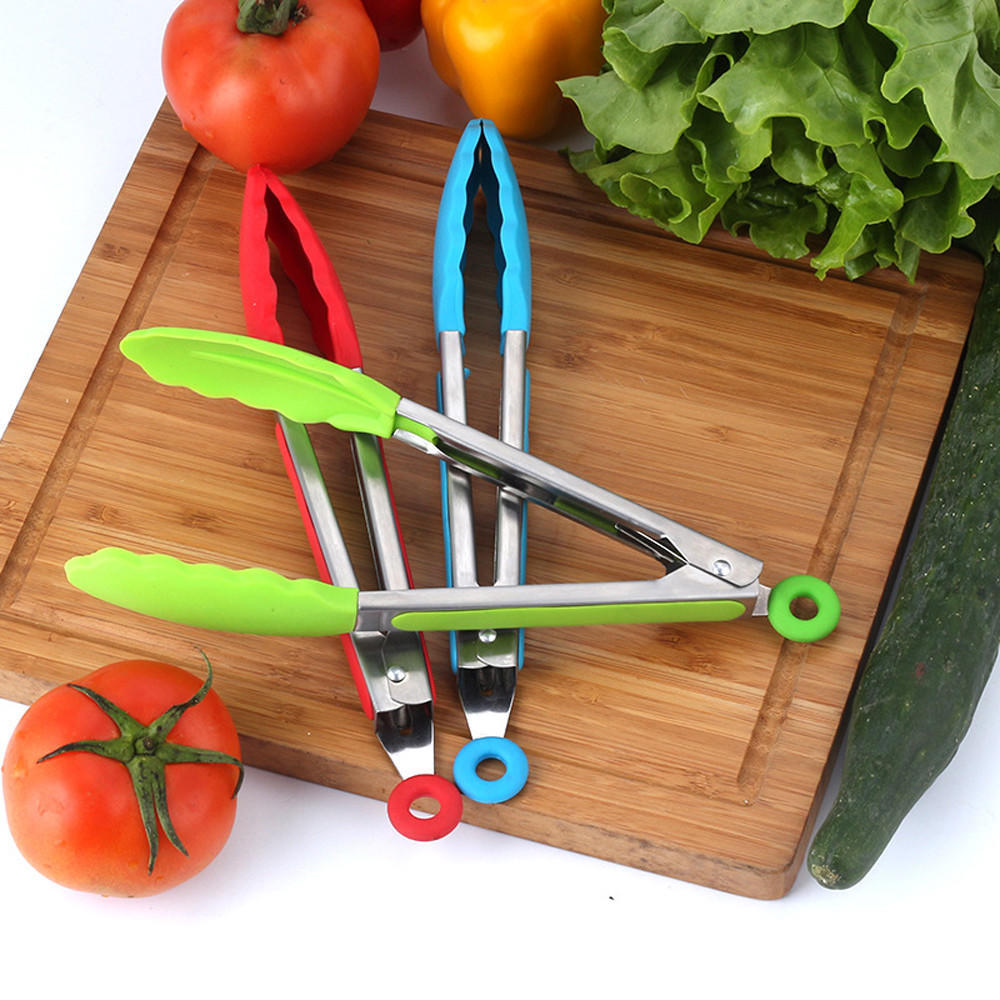 Buy Silicone Kitchen Cooking Salad Serving BBQ Tongs Stainless Steel ...
