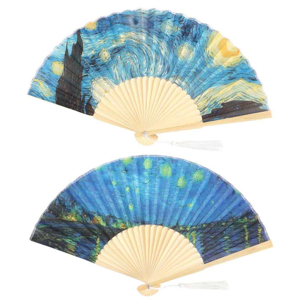 Buy 2pcs Folding Fan Bamboo Handheld Fans Handwork Gift Party Dancing ...
