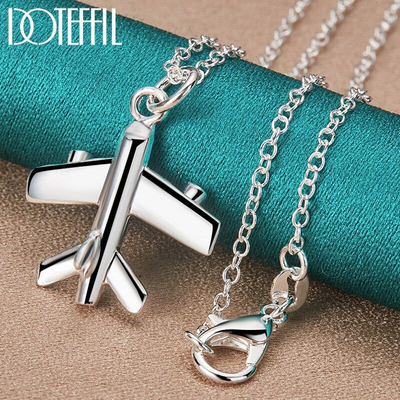 925 Sterling Silver 18-30 Inch Chain Aircraft Plane Pendant Necklace ...